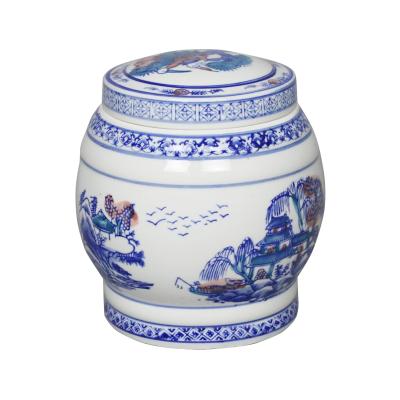China Decorative Classic Blue White Porcelain Funeral Urn For Human Ashes Wholesale for sale