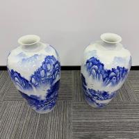 China Blue And White Ceramics Hand-Painted Mountain Vase OEM for sale