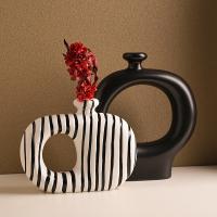 China Black and White Striped Ceramic Vase for Modern Decor for sale