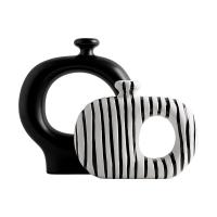 China Black and White Striped Ceramic Vase for Modern Decor for sale
