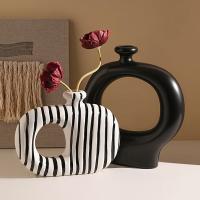China Black and White Striped Ceramic Vase for Modern Decor for sale