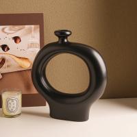 China Black and White Striped Ceramic Vase for Modern Decor for sale