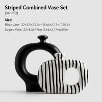 China Black and White Striped Ceramic Vase for Modern Decor for sale