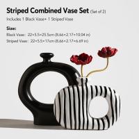 China Black and White Striped Ceramic Vase for Modern Decor for sale