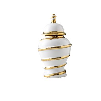 China Luxury White and Gold Spiral Lidded Jar for sale
