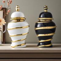 China Luxury White and Gold Spiral Lidded Jar for sale