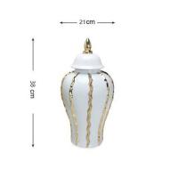 China Elegant Ceramic Covered Jar with Gold Lines for sale