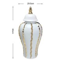 China Elegant Ceramic Covered Jar with Gold Lines for sale