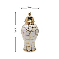 China Elegant Ceramic Covered Jar with Gold Lines for sale