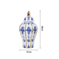 China Elegant Ceramic Covered Jar with Gold Lines for sale