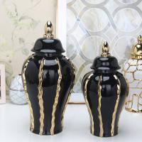 China Elegant Ceramic Covered Jar with Gold Lines for sale
