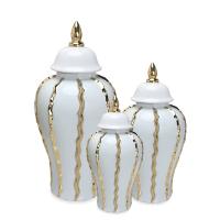 China Elegant Ceramic Covered Jar with Gold Lines for sale
