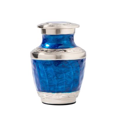 China Blue Memorial Pet Urn Wholesale Metal Keepsake Urn Factory for sale