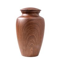 China Premium Metal Adult Urn Polished Wood Texture Memorial Container for sale