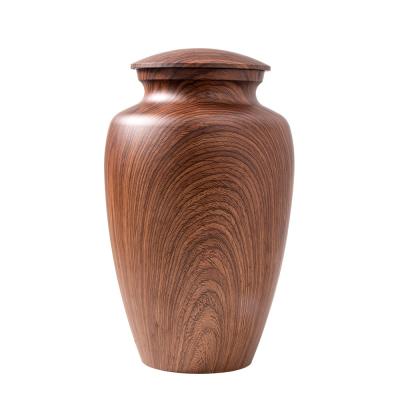China Premium Metal Adult Urn Polished Wood Texture Memorial Container for sale