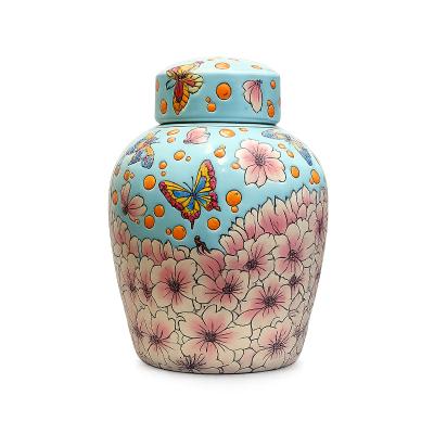 China Decorative Ceramic Funeral Urn with Butterfly Design for sale