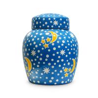 China Glossy Blue Ceramic Cremation Urn with Moon Pattern for sale