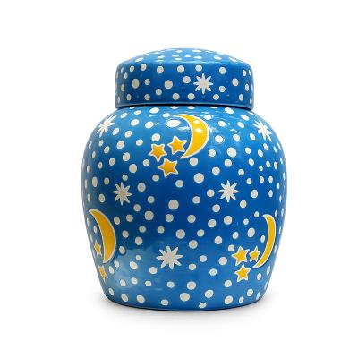 China Glossy Blue Ceramic Cremation Urn with Moon Pattern for sale