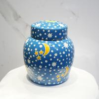 China Glossy Blue Ceramic Cremation Urn with Moon Pattern for sale
