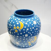 China Glossy Blue Ceramic Cremation Urn with Moon Pattern for sale