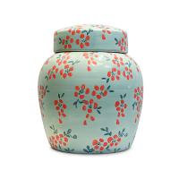 China Glossy Green Ceramic Urn with Floral Berry Motif for sale