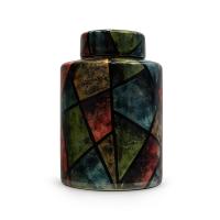 China Cylindrical Ceramic Funeral Urn with Geometric Design for sale