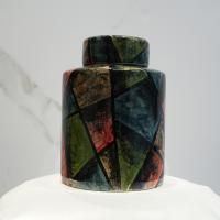 China Cylindrical Ceramic Funeral Urn with Geometric Design for sale