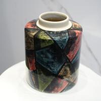China Cylindrical Ceramic Funeral Urn with Geometric Design for sale