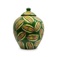China Wholesale Ceramic Cremation Urn with Green Leaf Design for sale