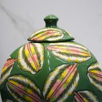 China Wholesale Ceramic Cremation Urn with Green Leaf Design for sale