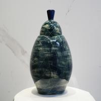 China Sculptural Ceramic Memorial Urn with Blue Glaze for sale