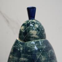 China Sculptural Ceramic Memorial Urn with Blue Glaze for sale