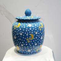 China Whimsical Ceramic Cremation Urn with Moon and Stars for sale