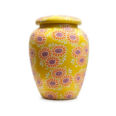 China OEM Ceramic Cremation Urn with Sunflower Pattern for sale