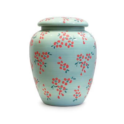 China Decorative Ceramic Memorial Urn with Red Berry Pattern for sale
