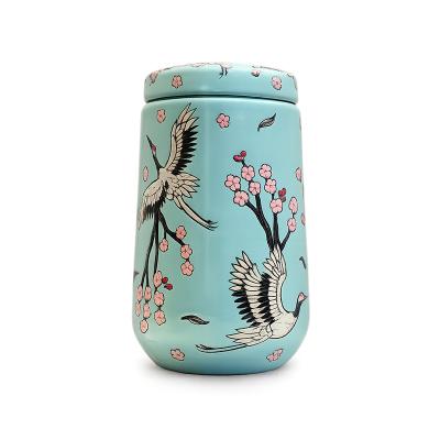 China Crane and Blossom Ceramic Cremation Urn for sale