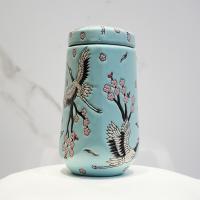 China Crane and Blossom Ceramic Cremation Urn for sale