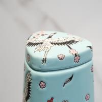 China Crane and Blossom Ceramic Cremation Urn for sale