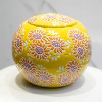 China Yellow Sunflower Ceramic Cremation Urn for Adult Ashes for sale