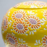 China Yellow Sunflower Ceramic Cremation Urn for Adult Ashes for sale