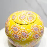 China Yellow Sunflower Ceramic Cremation Urn for Adult Ashes for sale