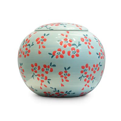 China Decorative Ceramic Funeral Urn with Red Berry Design for sale