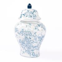 China Blue and White Ceramic Cremation Urn with Floral Design for sale
