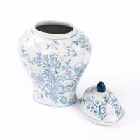 China Blue and White Ceramic Cremation Urn with Floral Design for sale