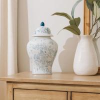 China Blue and White Ceramic Cremation Urn with Floral Design for sale