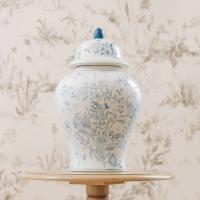China Blue and White Ceramic Cremation Urn with Floral Design for sale