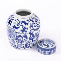 China Blue and White Ceramic Cremation Urn with Floral Pattern for sale