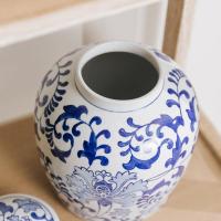 China Blue and White Ceramic Cremation Urn with Floral Pattern for sale