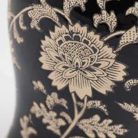 China Black Ceramic Cremation Urn with Ivory Floral Design for sale