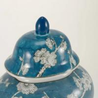 China Blue Ceramic Cremation Urn with White Blossom Design for sale